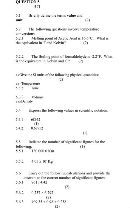 Solved QUESTION 5 [17] 5.1 Briefly define the terms value | Chegg.com