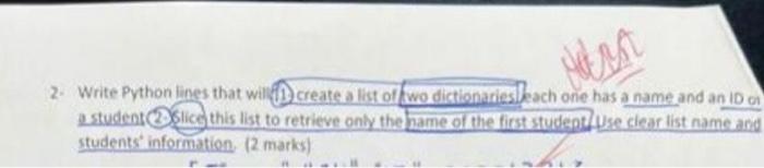 Solved 2. Write Python lines that will(1) create a list of | Chegg.com