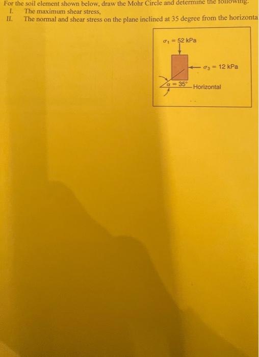 Solved For the soil element shown below, draw the Mohr | Chegg.com