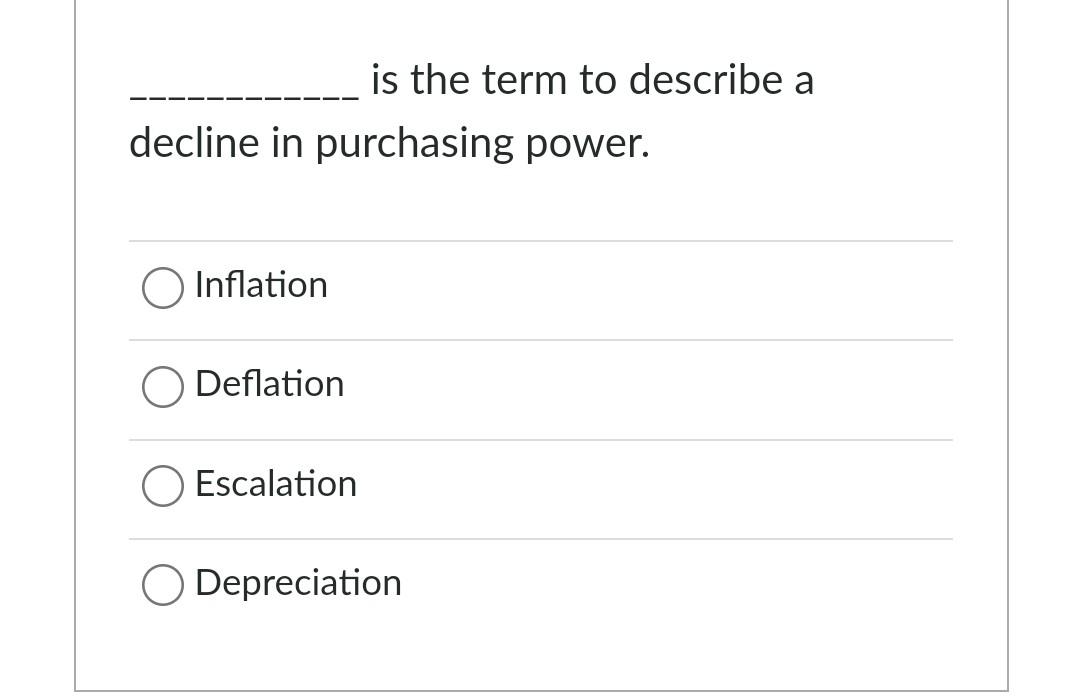 Solved is the term to describe a decline in purchasing | Chegg.com