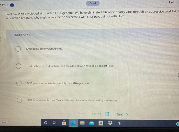 Solved Saved Help 5-17-18. A Smallpox is an enveloped virus | Chegg.com