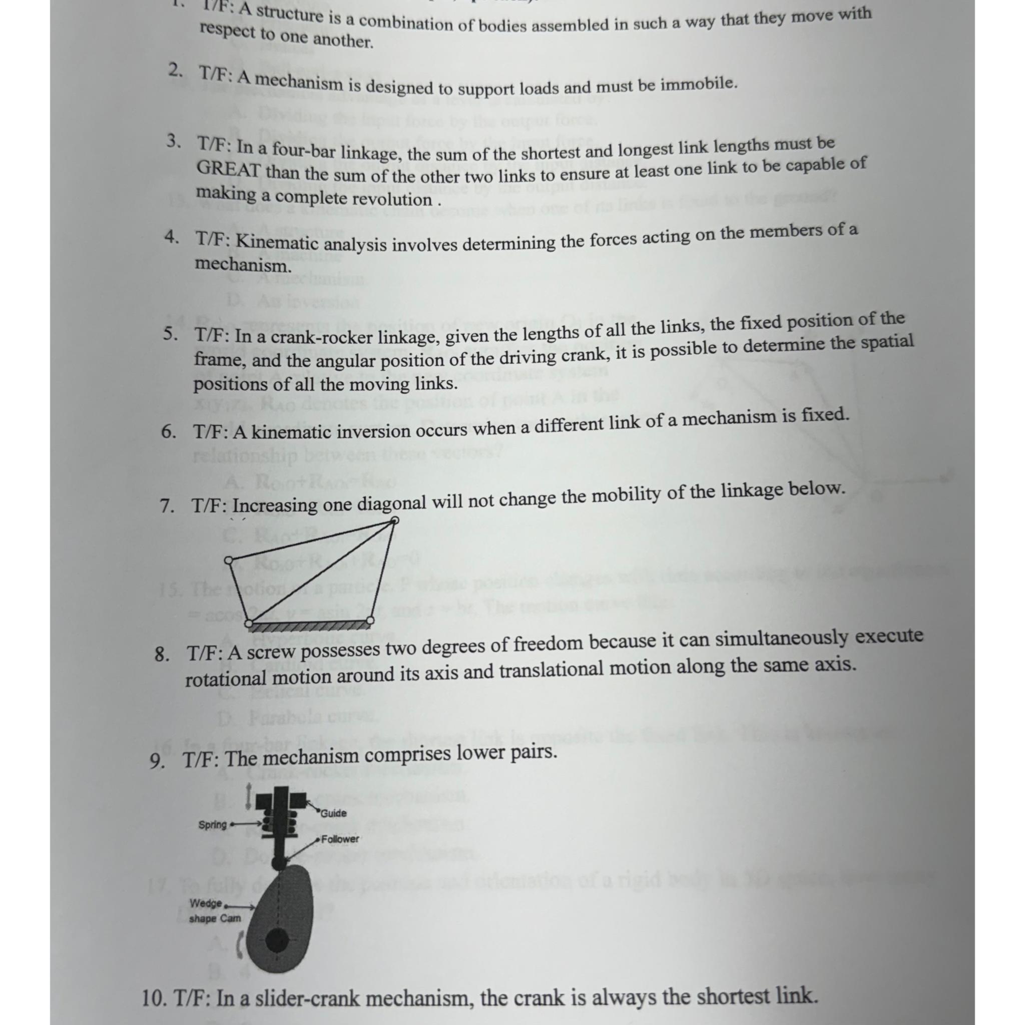 Solved Need asap!!/F: A structure is a combination of bodies | Chegg.com