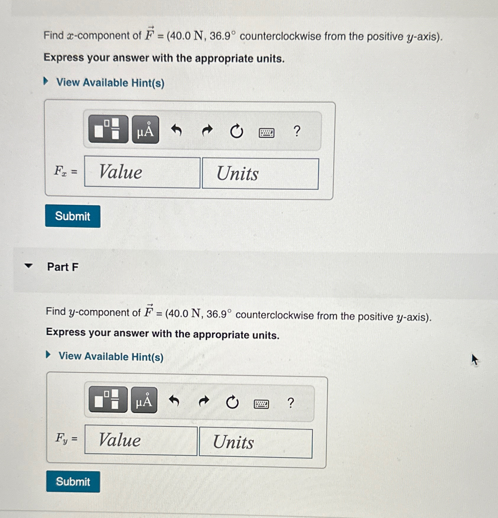 Solved Find x-component of counterclockwise from the | Chegg.com
