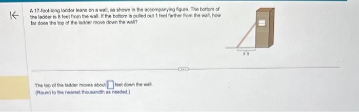 Solved A 17-foot-long ladder leans on a wall, as shown in | Chegg.com