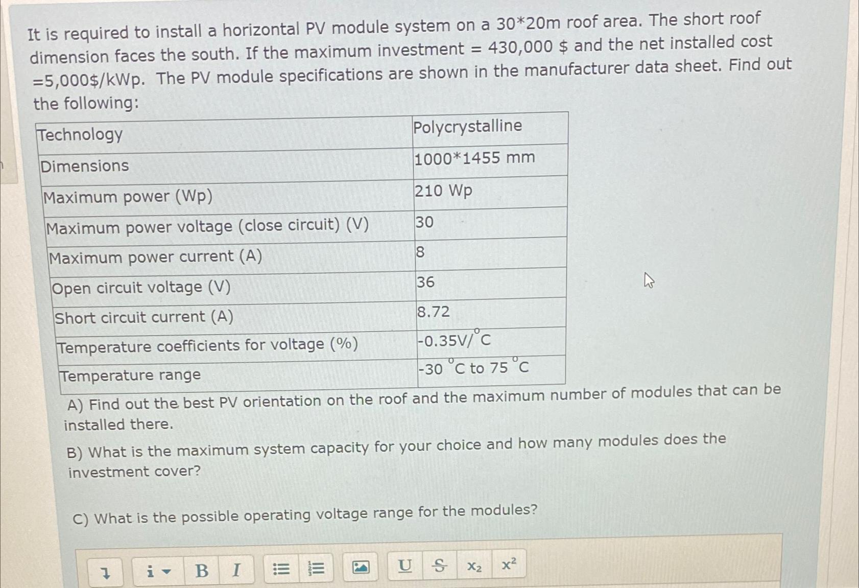 It is required to install a horizontal PV module | Chegg.com