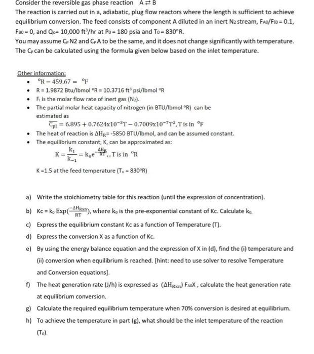 Solved Consider the reversible gas phase reaction AB The | Chegg.com
