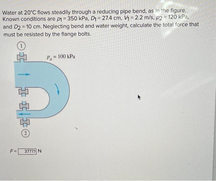 Solved Water at 20∘C flows steadily through a reducing pipe | Chegg.com