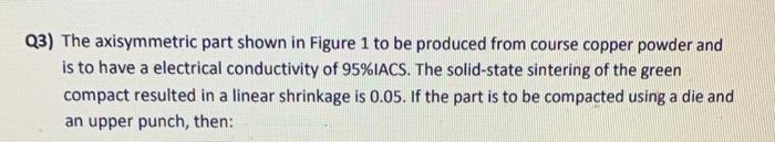 Solved 23) The axisymmetric part shown in Figure 1 to be | Chegg.com