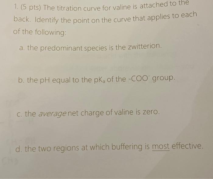 Solved 1. (5 pts) The titration curve for valine is attached | Chegg.com