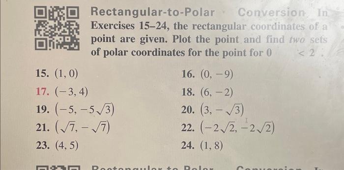Solved Rectangular-to-Polar Conversion In Exercises 15-24, | Chegg.com