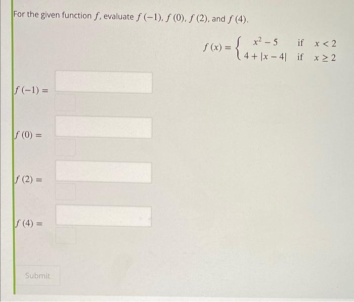 Solved For the given function f. evaluate | (-1), f (0) S | Chegg.com