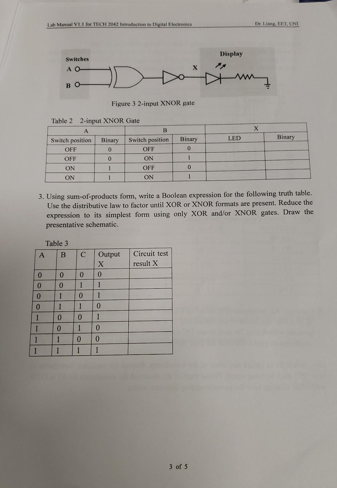 Solved Lab 5 Exclusive-OR and Exclusive-NOR Gates Objective: | Chegg.com