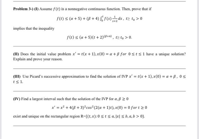 Solved Problem 3-) (I) Assume f(t) is a nonnegative | Chegg.com