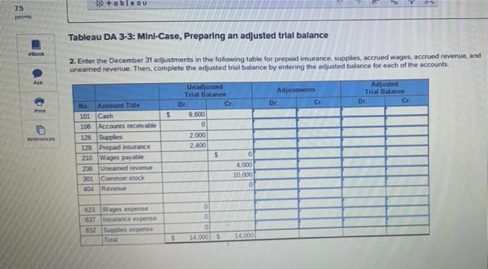 Required Information Tableau DA 3-3: Mini-Case, | Chegg.com