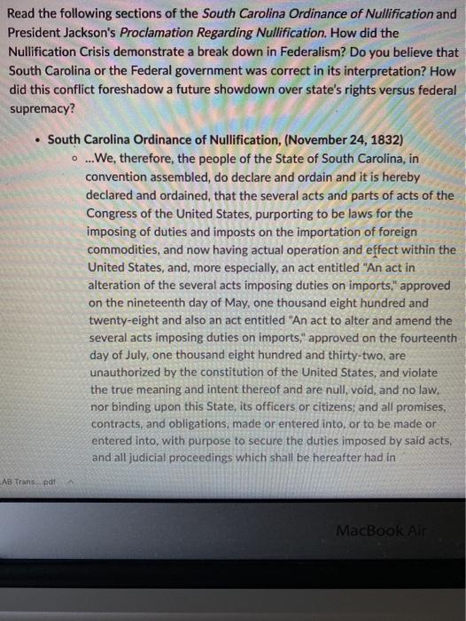 . Read the following sections of the South Carolina | Chegg.com