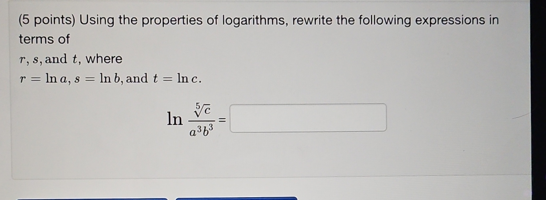 Solved Using the properties of logarithms, rewrite the | Chegg.com