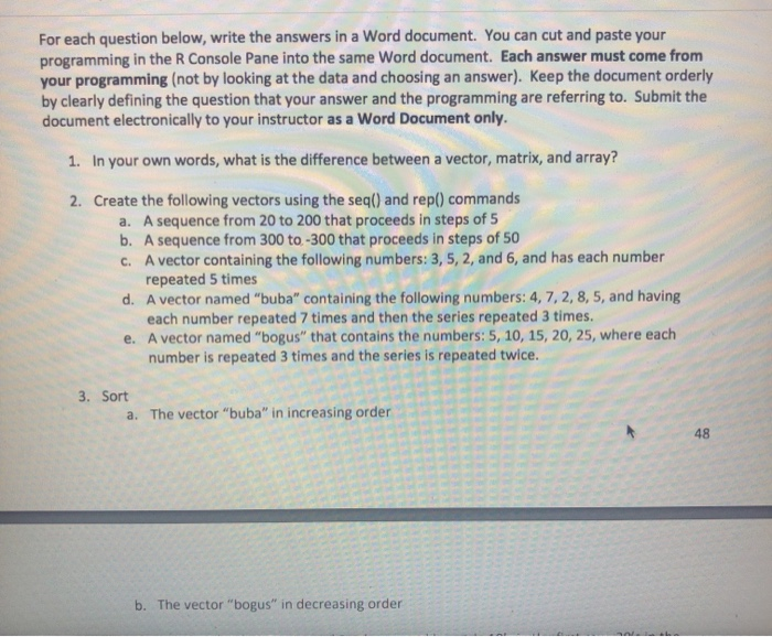 Solved For each question below, write the answers in a Word | Chegg.com