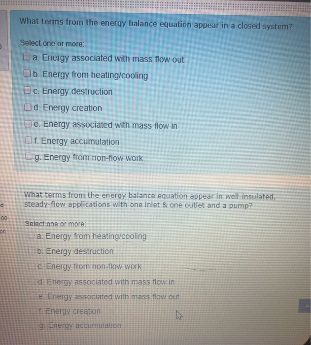 Solved What terms from the energy balance equation appear in | Chegg.com