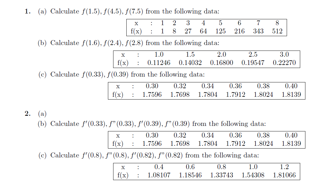 Solved 1. ﻿Calculate f(1.5), ﻿f(4.5), ﻿f(7.5) ﻿using newton | Chegg.com