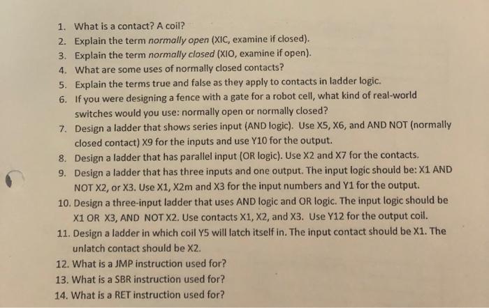 Solved a 1. What is a contact? A coil? 2. Explain the term | Chegg.com