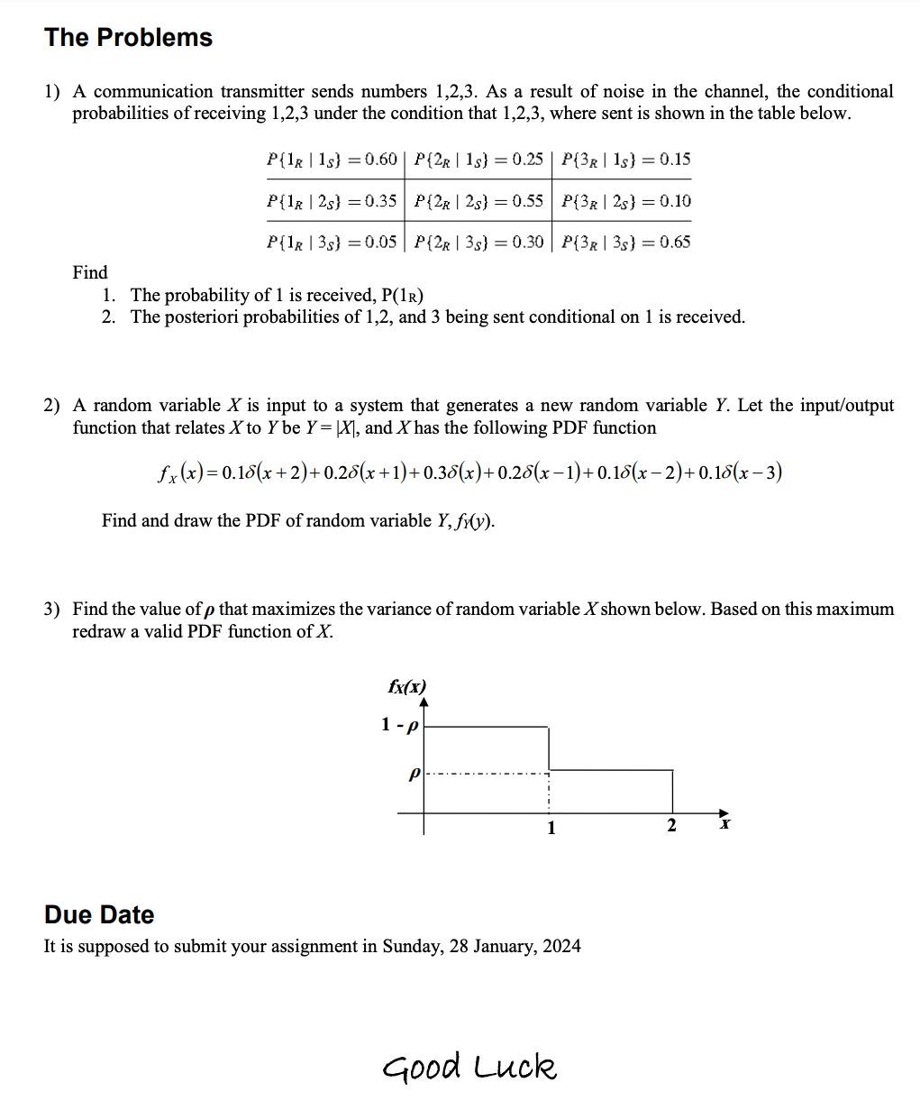 Solved The ProblemsA communication transmitter sends numbers | Chegg.com