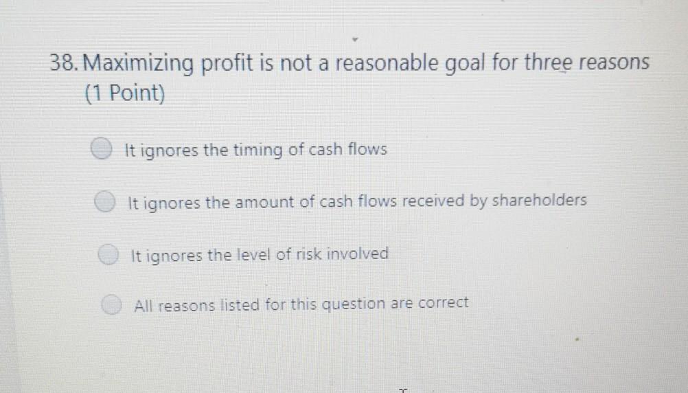 Solved 38. Maximizing profit is not a reasonable goal for | Chegg.com
