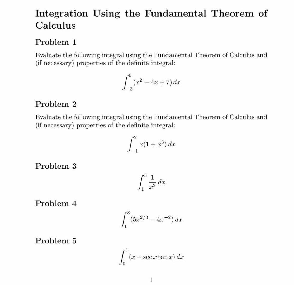 Solved Integration Using the Fundamental Theorem of | Chegg.com