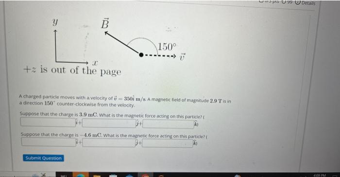 Solved A charged particle moves with a velocity of | Chegg.com