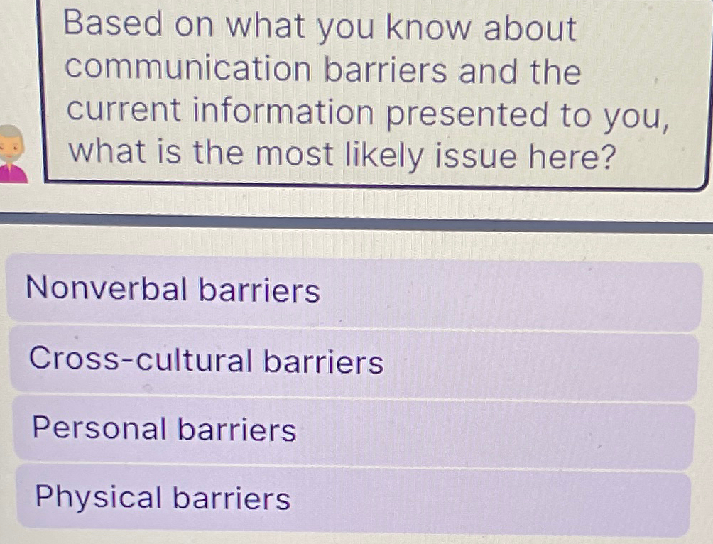 Solved Based on what you know about communication barriers | Chegg.com