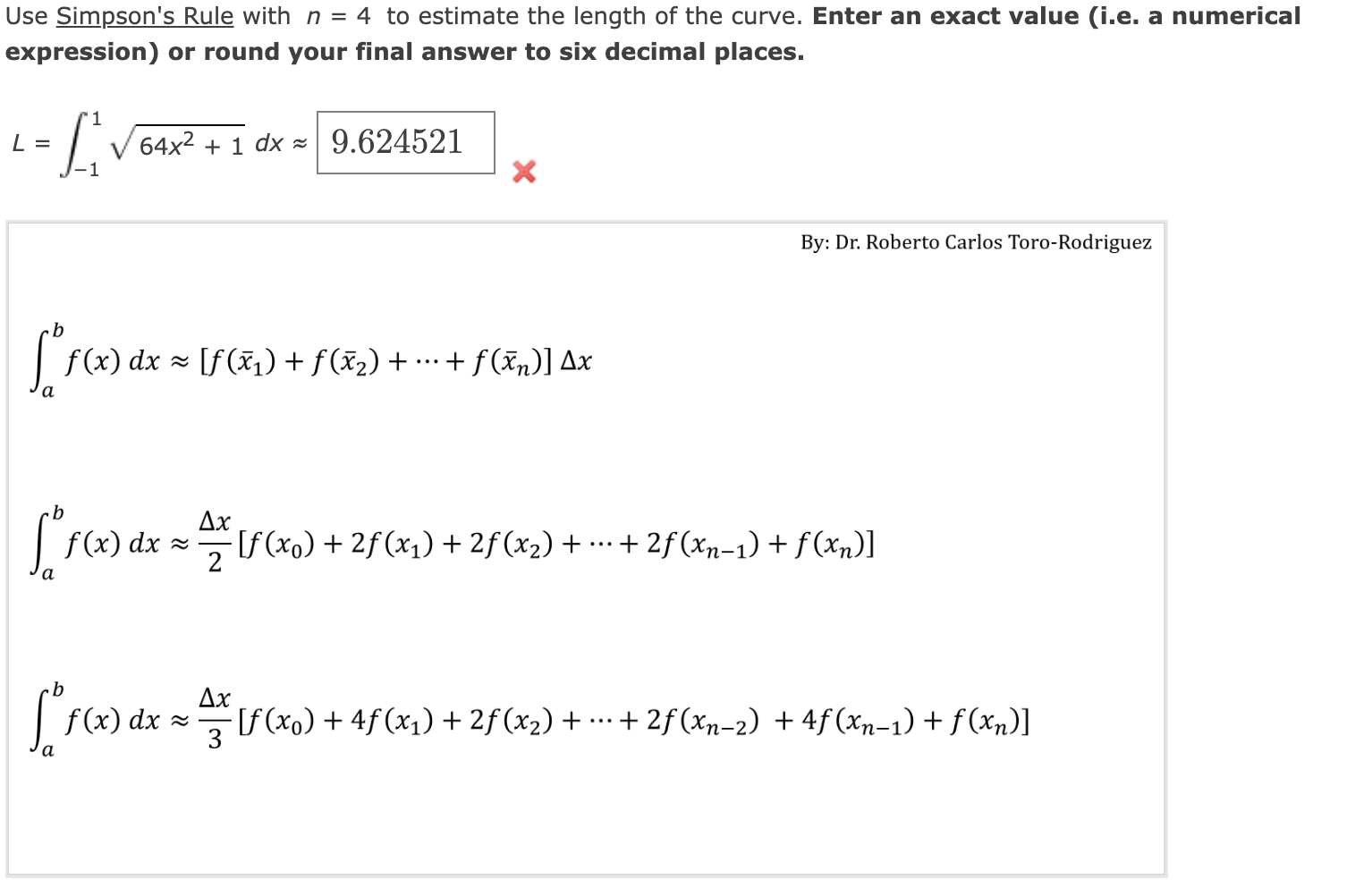 Solved Use Simpson's Rule with n=4 ﻿to estimate the length | Chegg.com