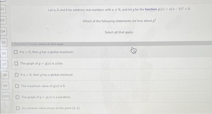 Solved Let a,h and k be arbitrary real numbers with a =0, | Chegg.com