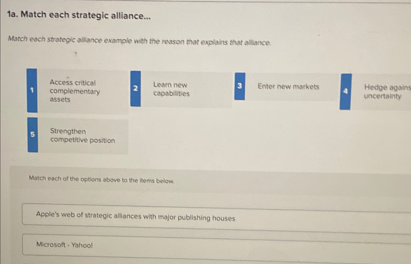 Solved 1a. ﻿Match each strategic alliance...Match each | Chegg.com