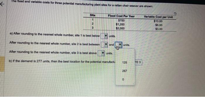 Solved The fixed and variable costs for three potential | Chegg.com