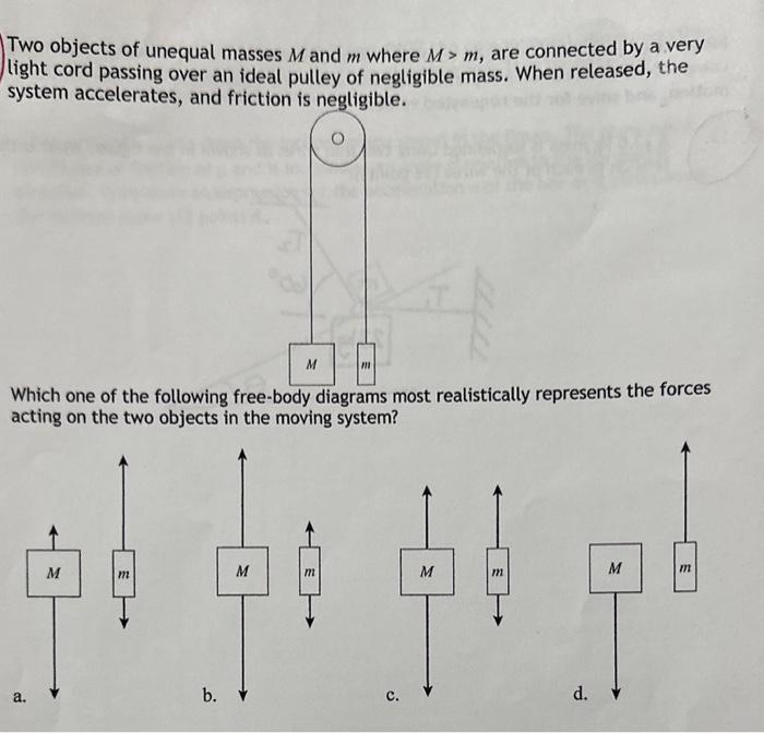 Solved Two objects of unequal masses M and m where M>m, are | Chegg.com
