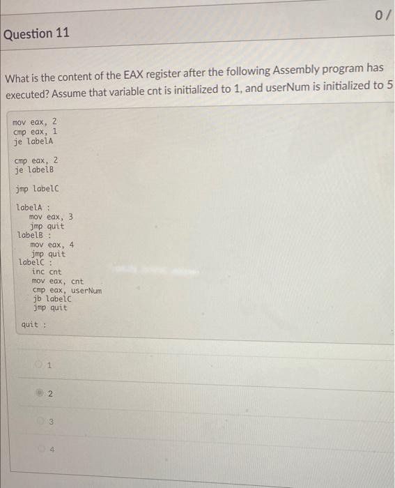 Solved t Question 9 What is the content of the EAX register | Chegg.com