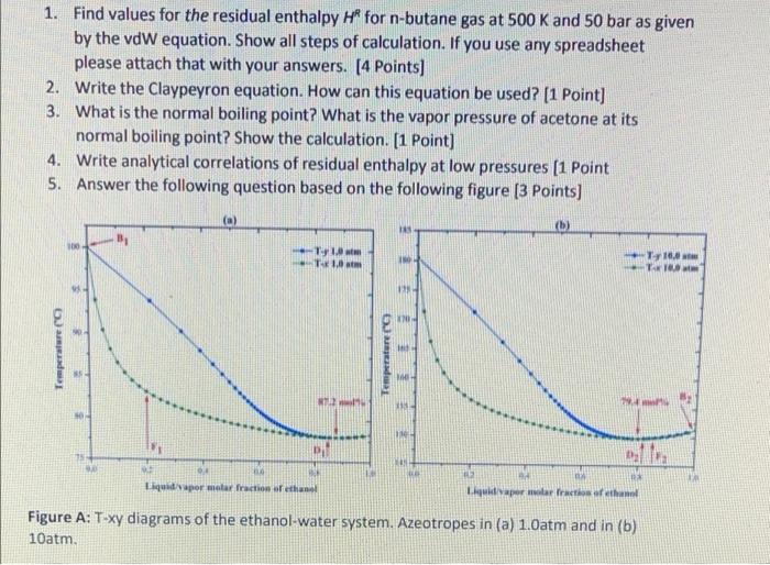 Solved 1. Find values for the residual enthalpy H* for | Chegg.com