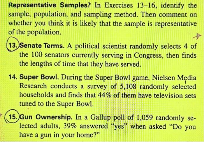 Solved Representative Samples? In Exercises 13−16, identify | Chegg.com