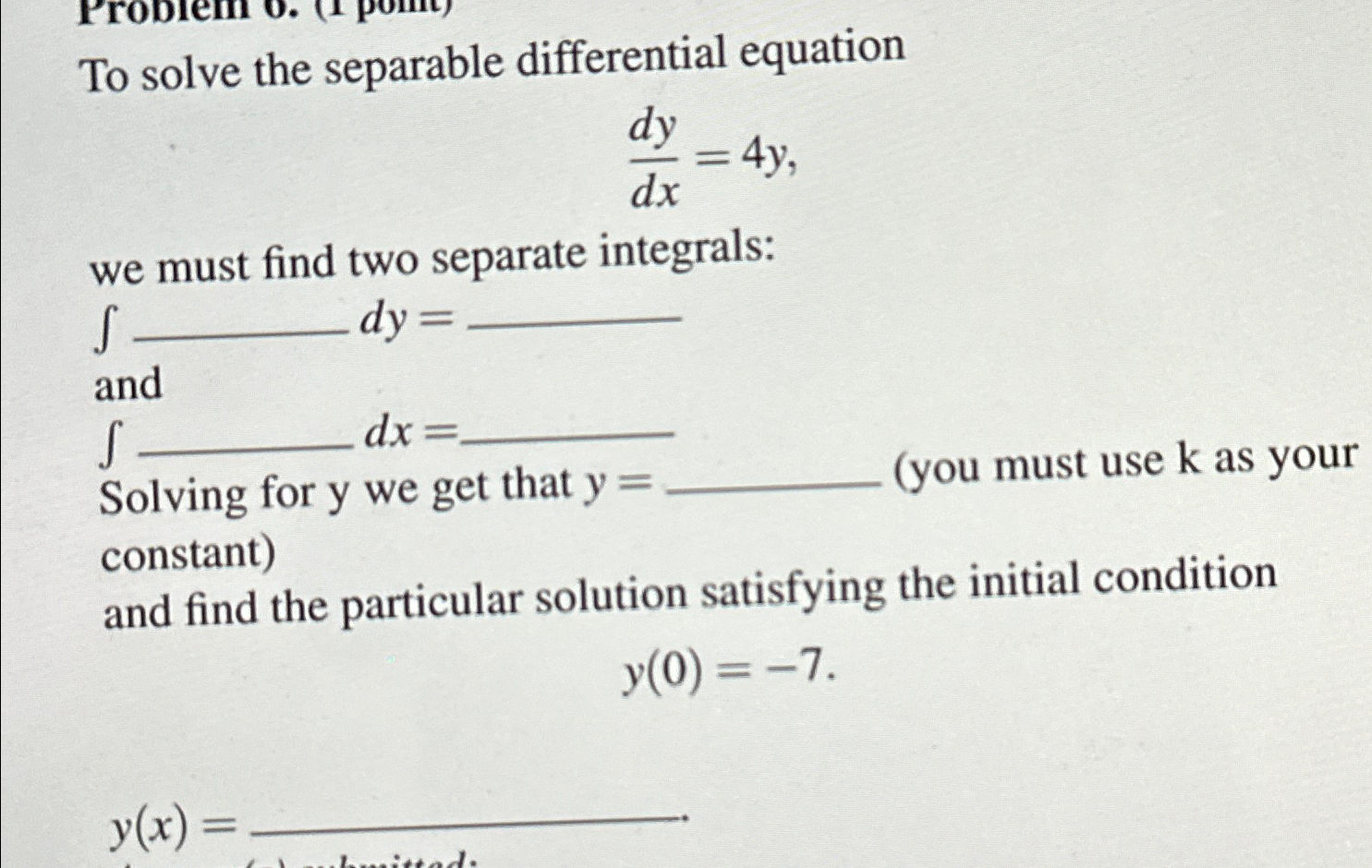 Solved To solve the separable differential | Chegg.com