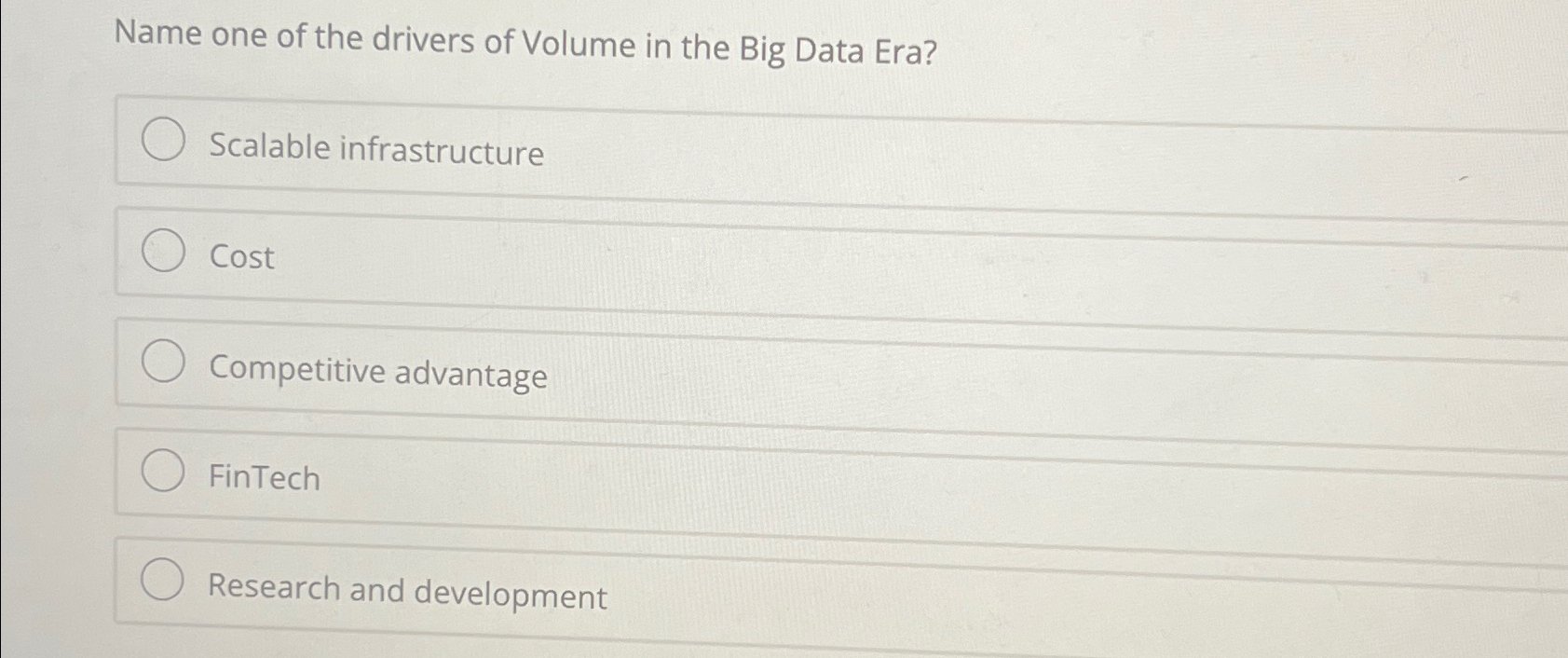 Solved Name one of the drivers of Volume in the Big Data | Chegg.com