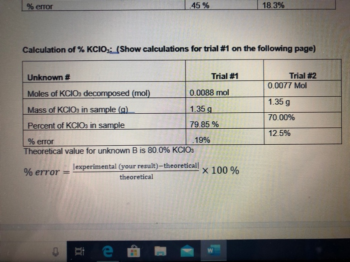 Solved 2. How well does your % KClO3 compare to the | Chegg.com