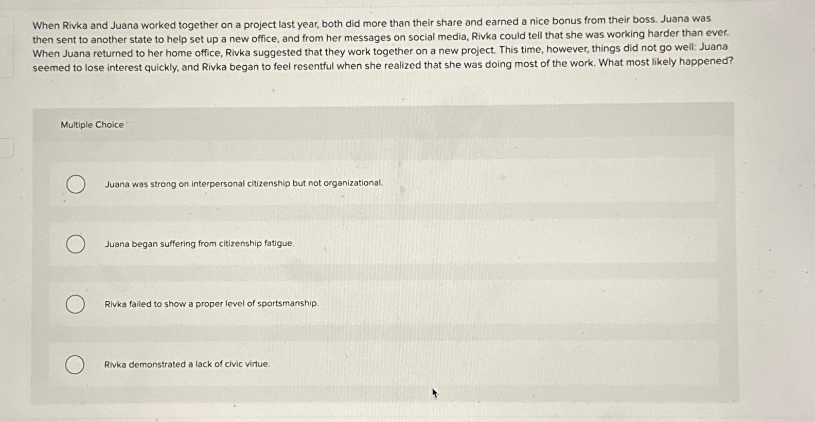 Solved When Rivka and Juana worked together on a project | Chegg.com