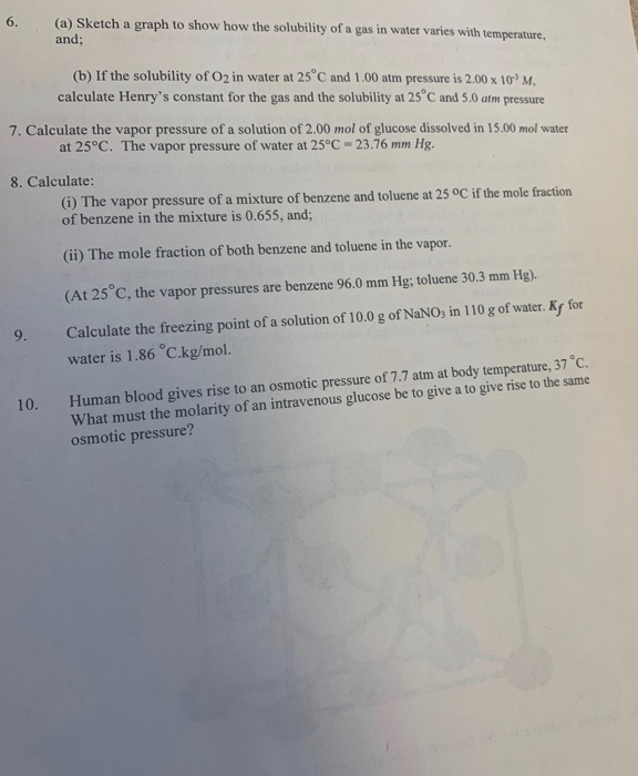Solved (a) Sketch a graph to show how the solubility of a | Chegg.com