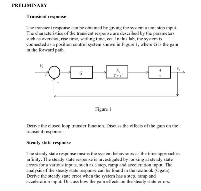 Solved PRELIMINARY Transient response The transient response | Chegg.com