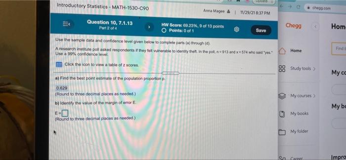 Solved Introductory Statistics - MATH-1530-C90 Anna Magee | Chegg.com