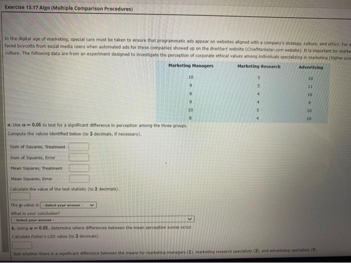 Solved Exercise 13.17 Algo (Multiple Comparison Procedures) | Chegg.com