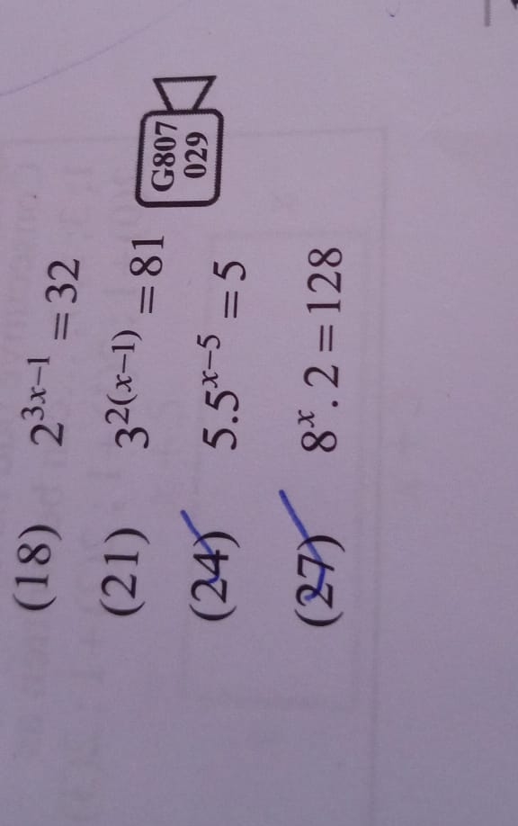 Solved (18) 23x-1=32(21) 32(x-1)=81(24) 5.5x-5=5G807029(27) | Chegg.com