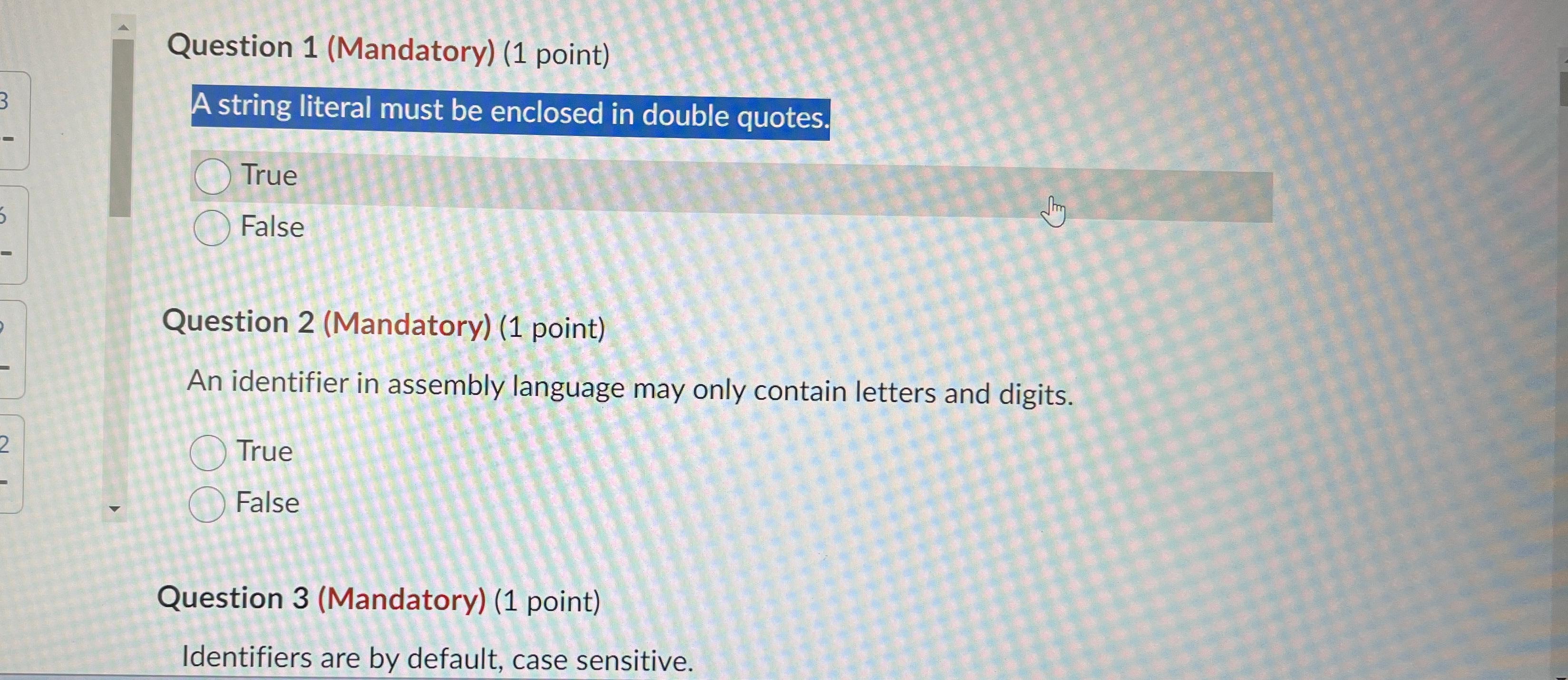 Solved Question 1 (Mandatory) (1 ﻿point)A string literal | Chegg.com