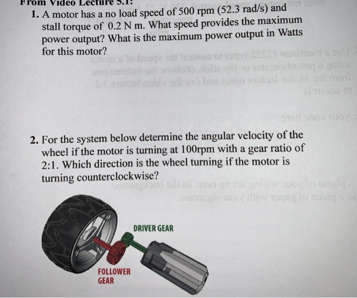 Solved From Video Lecture 5.1! 1. A motor has a no load | Chegg.com