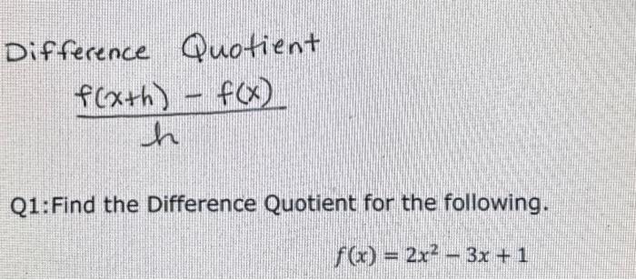 Solved Difference Quotient f(x+h) - f(x) Q1: Find the | Chegg.com