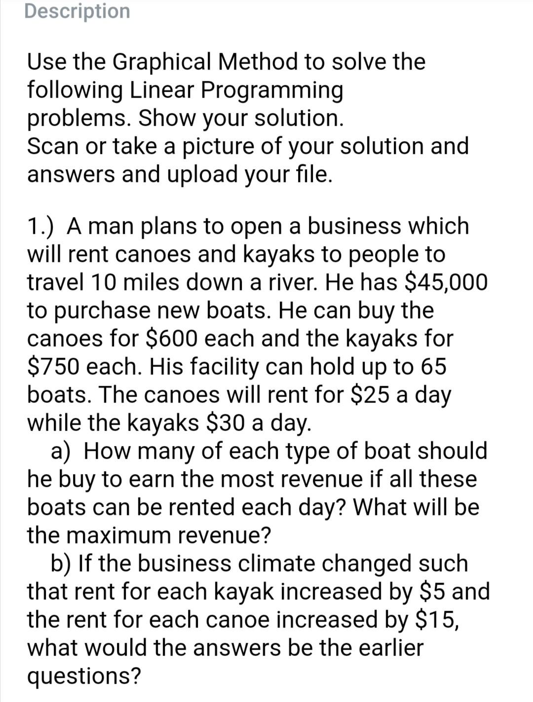 Solved Description Use the Graphical Method to solve the | Chegg.com
